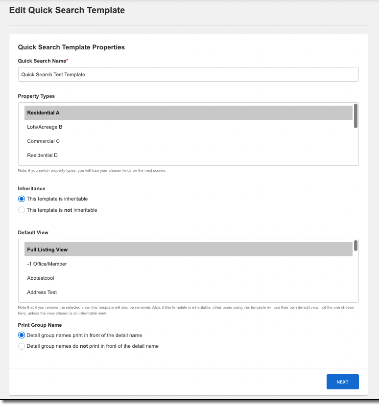 Quick Search Templates