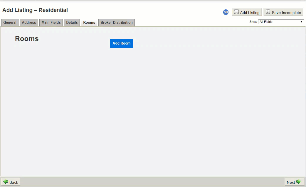 Rooms Tab (Listings)