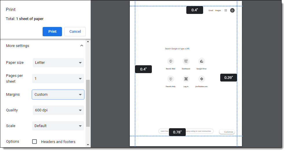 Change Printer Margins