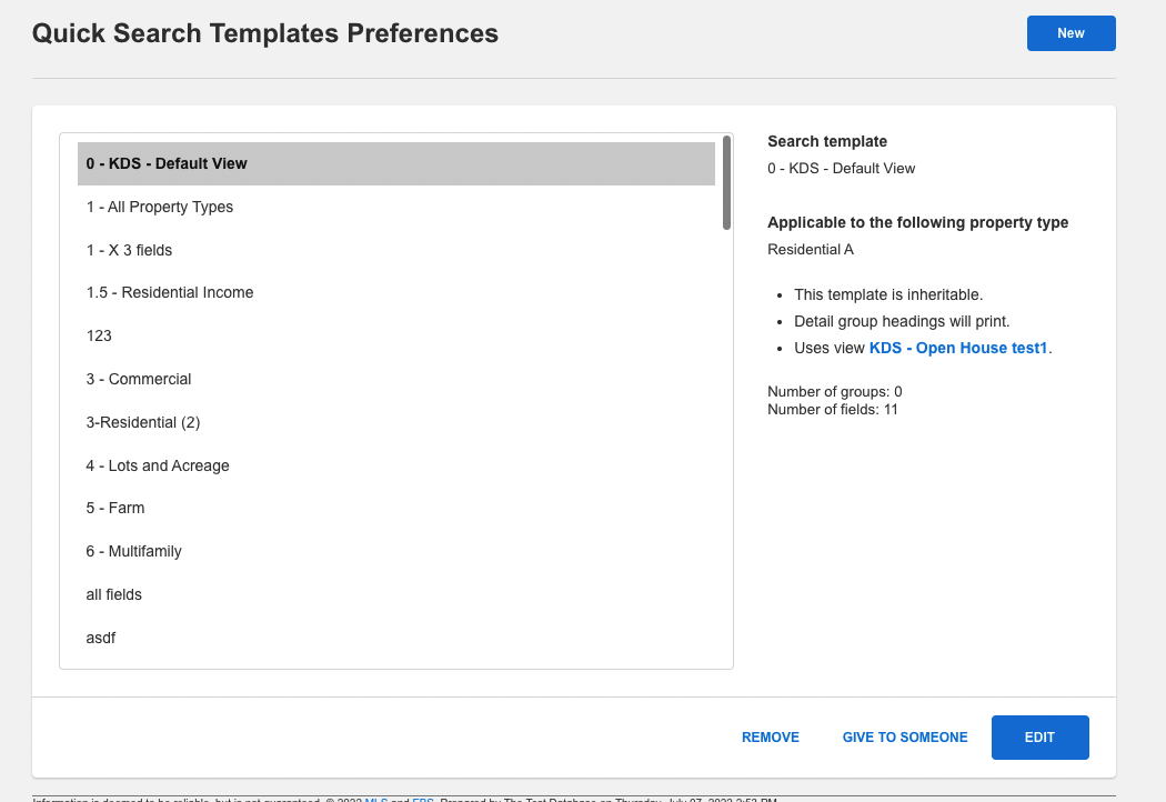Quick Search Templates